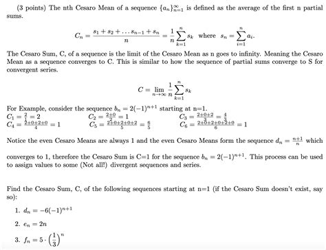 solved 3 points the nth cesaro mean of a sequence {an}n 1∞