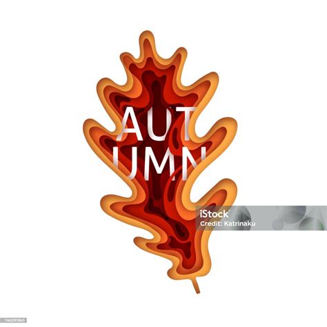 흰색 배경에 추상적 인 가을 전단지입니다 라벨 오크 나무 실루엣 다채로운 조각 예술 벡터 일러스트레이션 이흰색 배경을 분리했습니다 3차원 형태에 대한 스톡 벡터 아트 및