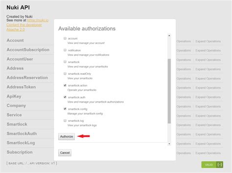 Swagger Interface Web API Nuki Developers