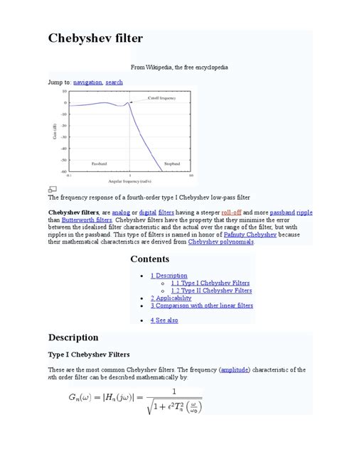 Chebyshev Filter From Wikipedia The Free Encyclopedia Pdf Electronic Filter Electronic