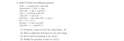 Solved 2 20pt Consider The Following Grammar Stmt