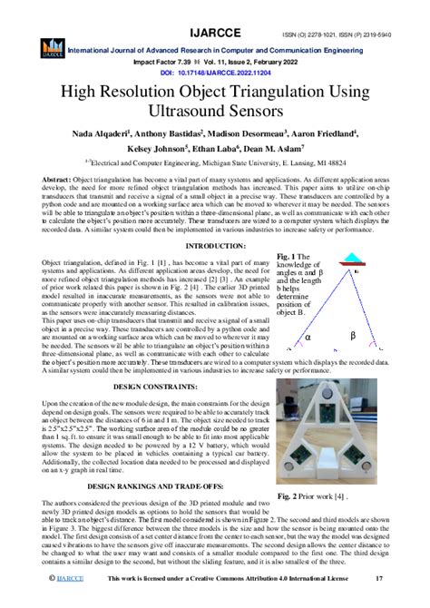 Pdf High Resolution Object Triangulation Using Ultrasound Sensors