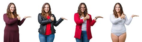 격리 된 배경 표시 팜 손 및 엄지 행복 하 고 밝은 미소와 제스처를 확인 하 고 크기 여자 플러스 아름 다운 콜라주 갈색 머리에 대한 스톡 사진 및 기타 이미지 Istock