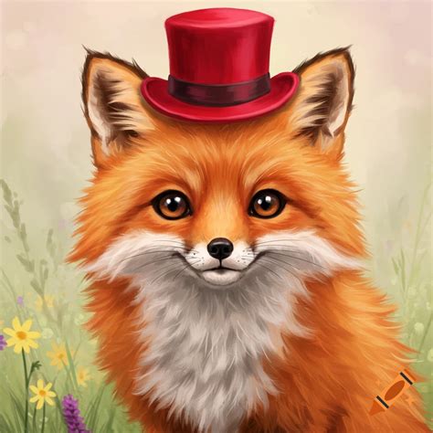Cute Fox Wearing A Red Hat On Craiyon