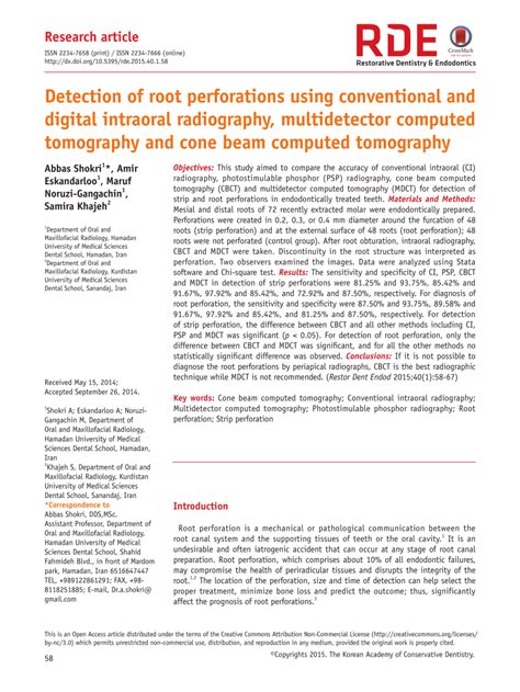 Pdf Detection Of Root Perforations Using Conventional And Digital Intraoral Radiography