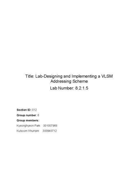 Lab 8 2 1 5 Section 012 Group 6 Title Lab Designing And Implementing A VLSM Addressing Scheme