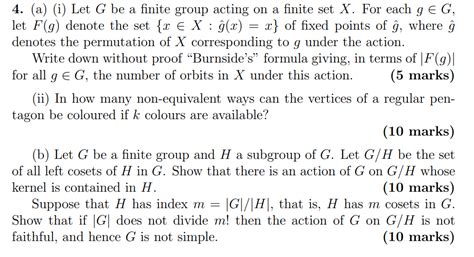 solved 4 a i let g be a finite group acting on a finite