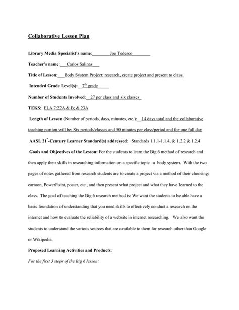 Collaborative Lesson Plan 2011 Docx Internet For Beginners Internet