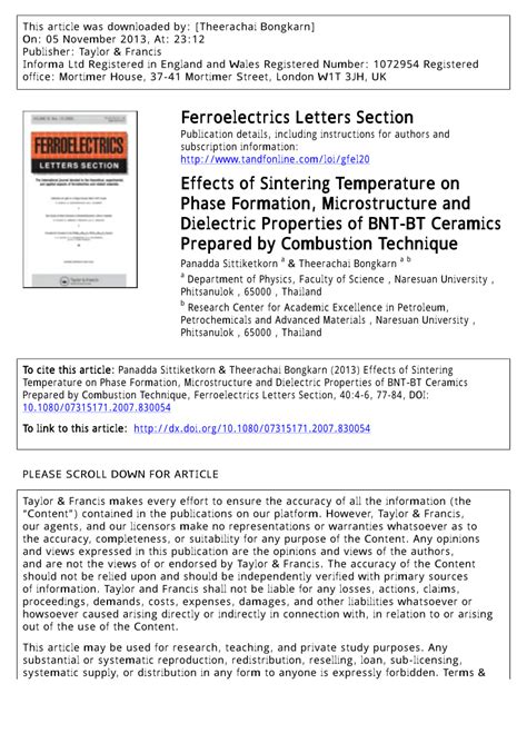 Pdf Effects Of Sintering Temperature On Phase Formation Microstructure And Dielectric