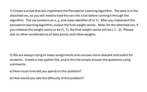 Solved Create A Script That Will Implement The Perceptron