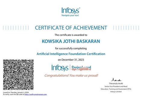 Kowsika J On Linkedin Springboard Ai Onlinecourses Infosysspringboard