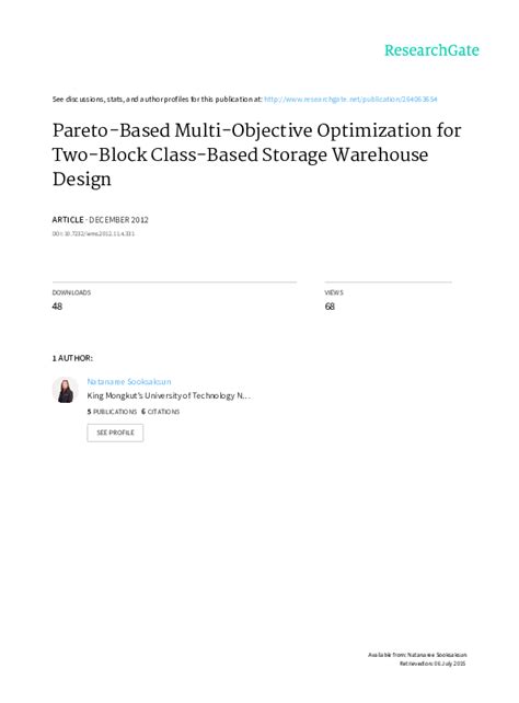 Pdf Pareto Based Multi Objective Optimization For Two Block Class