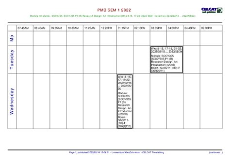 2022 305 Timetable Celcat Pmb Sem 1 2022 Module Timetable Socy305