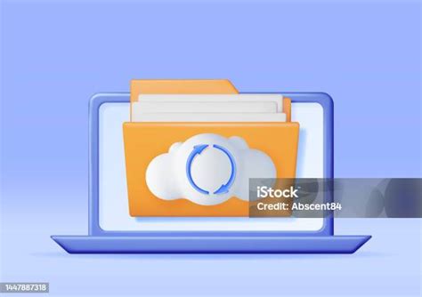 노트북에 파일 동기화 아이콘이 있는 구름의 3d 폴더 3차원 형태에 대한 스톡 벡터 아트 및 기타 이미지 3차원 형태 매스컴 자료실 Istock