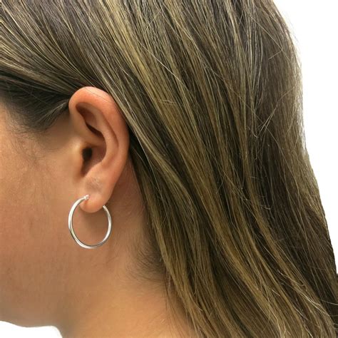 925 Sterling Silver High Polished 2mm Hoop Earrings 10mm 70mm Ebay