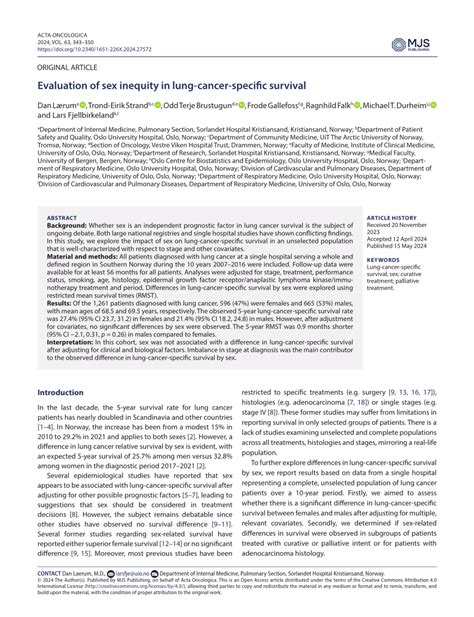 Pdf Evaluation Of Sex Inequity In Lung Cancer Specific Survival