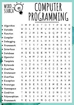 Computer Programming Word Search Puzzle Activities TPT