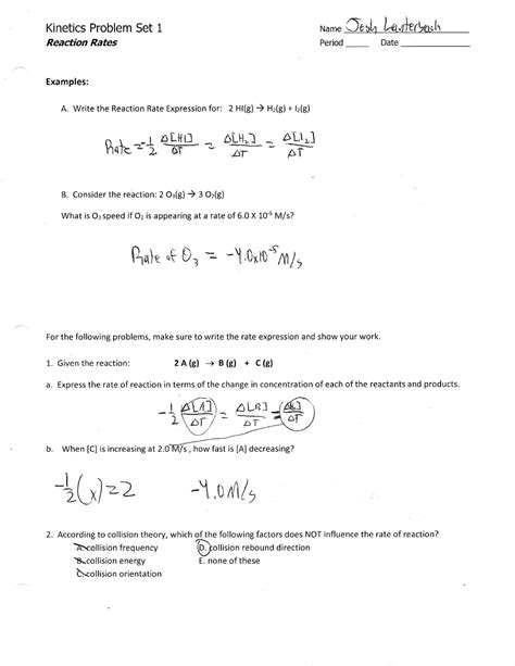 Kinetics Practice AP Chemistry With Mrs Martin Studocu