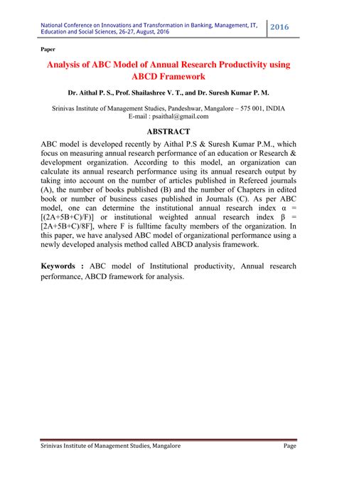 Pdf Analysis Of Abc Model Of Annual Research Productivity Using Abcd