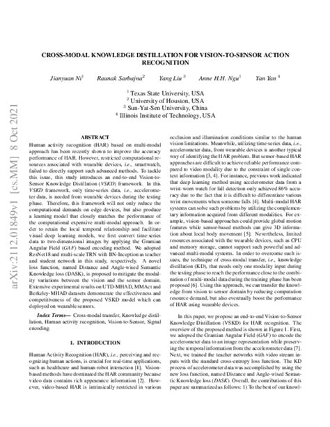 Pdf Cross Modal Knowledge Distillation For Vision To Sensor Action