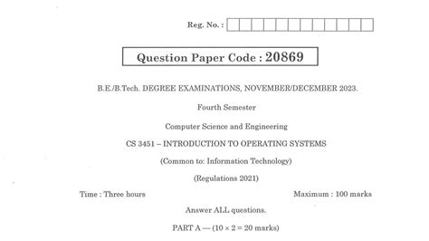 Cs3451 Introduction To Operating Systems Nov Dec 2023 Anna University Questions Youtube