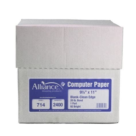 Alliance Continuous Computer Paper 9 1 2x11 White Clean Edge 1 Pt 20lb 2400 Sheets Per
