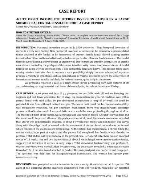 Acute Onset Incomplete Uterine Inversion