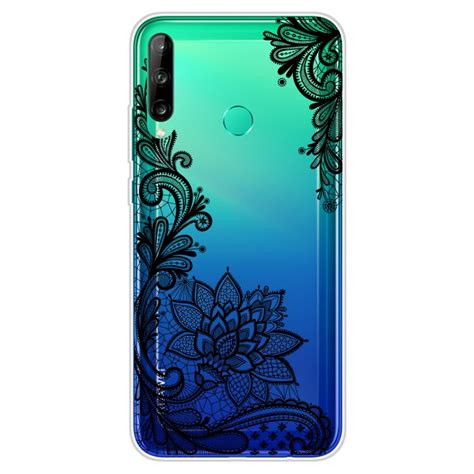For Huawei P40 Lite E Coloured Drawing Pattern Highly Transparent TPU Protective Case Black