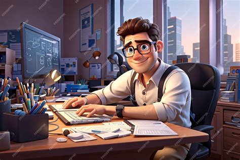 Premium AI Image | A animated Engineer working on a computer in office ...