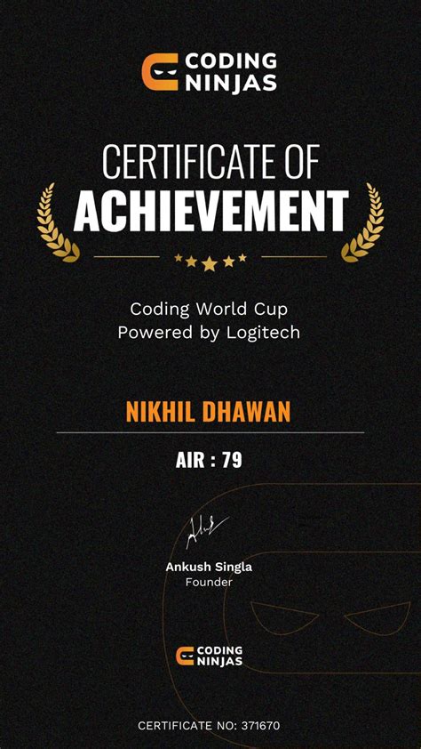 Achievement Codingninjas Codingworldcup Coding Top100