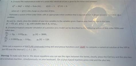 Solved A Marks The Mathematical Model Of A Certain RLC Chegg