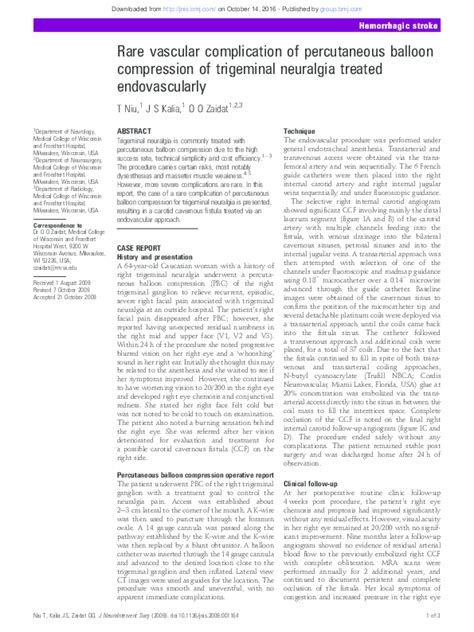 Pdf Rare Vascular Complication Of Percutaneous Balloon Compression Of Trigeminal Neuralgia