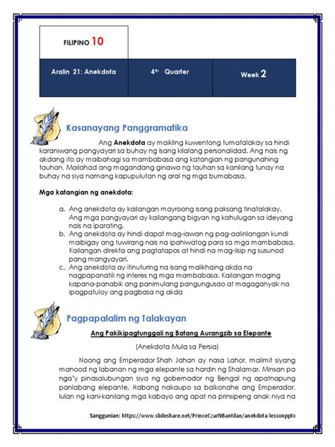 Dls In Filipino10 Week2 Lesson21 Pdf