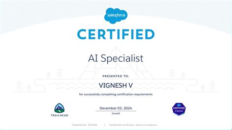 Vignesh V On Linkedin Salesforce Ai Certification Trailblazer