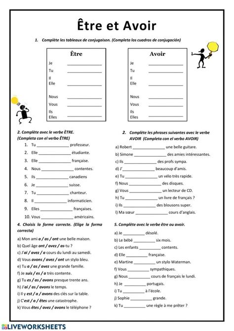 Avoir Et Être Worksheet Insegnamento Del Francese Imparare Il