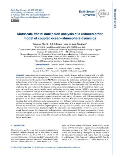 Pdf Multiscale Fractal Dimension Analysis Of A Reduced Order Model Of
