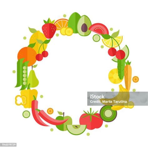 과일과 채소 동그라미 모양으로 아이콘을 설정 합니다 채식주의자 유기농 및 건강 식품 디자인 컨셉 가지 채소에 대한 스톡 벡터 아트 및 기타 이미지 Istock