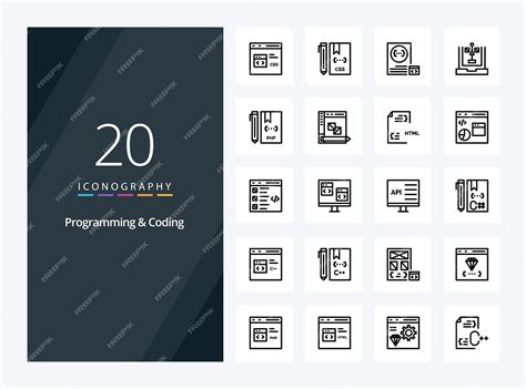 Premium Vector 20 Programming And Coding Outline Icon For