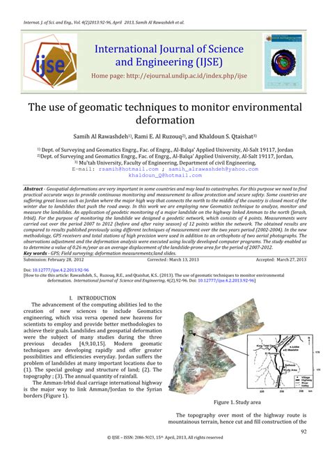 Pdf The Use Of Geomatic Techniques To Monitor Environmental Deformation