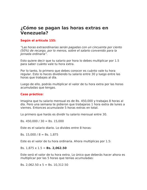 Horas Extra En Vzla ¿cómo Se Pagan Las Horas Extras En Venezuela Según El Artículo 155 Las