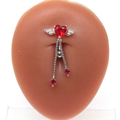 პირსინგი გული თეთრი წითელი ფრთები პეპელა