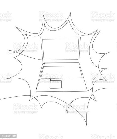 노트북과 말풍선의 하나의 연속 라인 가는 선 그림 벡터 개념입니다 등고선 그리기 창의적인 아이디어 검은색에 대한 스톡 벡터 아트
