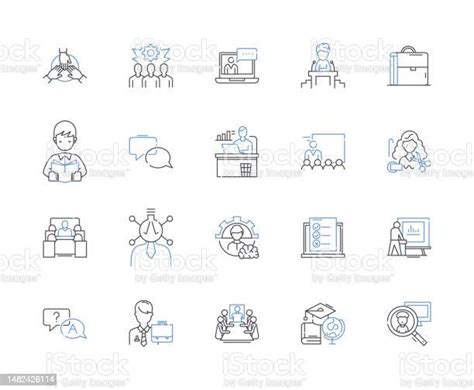 작업자 개요 아이콘 모음입니다 직원 노동자 요원 직원 직원 장인 노동자 벡터 및 일러스트레이션 개념 세트 손 장인 Toilers 선형 표지판 건설 산업에 대한 스톡 벡터