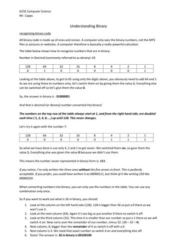 Denary Binary Conversion Teaching Resources