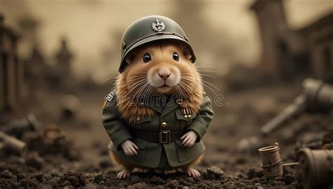 A Brave Little Soldier Hamster In Military Uniform Stock Illustration