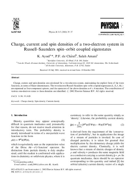Pdf Charge Current And Spin Densities Of A Two Electron System In