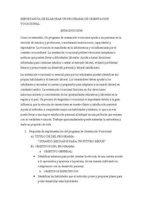 Programa De Orientación Vocacional Guía Para El Futuro Profesional