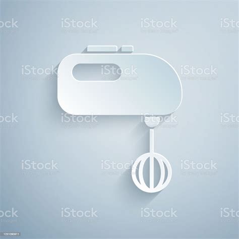 종이 는 회색 배경에 격리 된 전기 믹서 아이콘을 잘라 주방 믹서기 종이 아트 스타일 벡터 일러스트레이션 3차원 형태에 대한 스톡 벡터 아트 및 기타 이미지 Istock