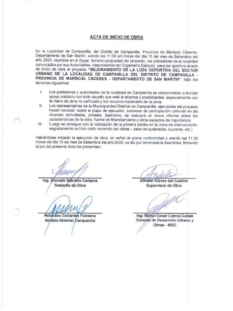 Acta De Inicio De Obra Pdf Acta De Inicio De Obra Pdf