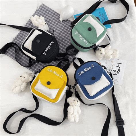 4color 큐트 미니 캔버스 크로스백 학생 학원가방 휴대폰 핸드폰 수납 보관 캐주얼 남녀공용 여행 산책 보조가방 숄더백